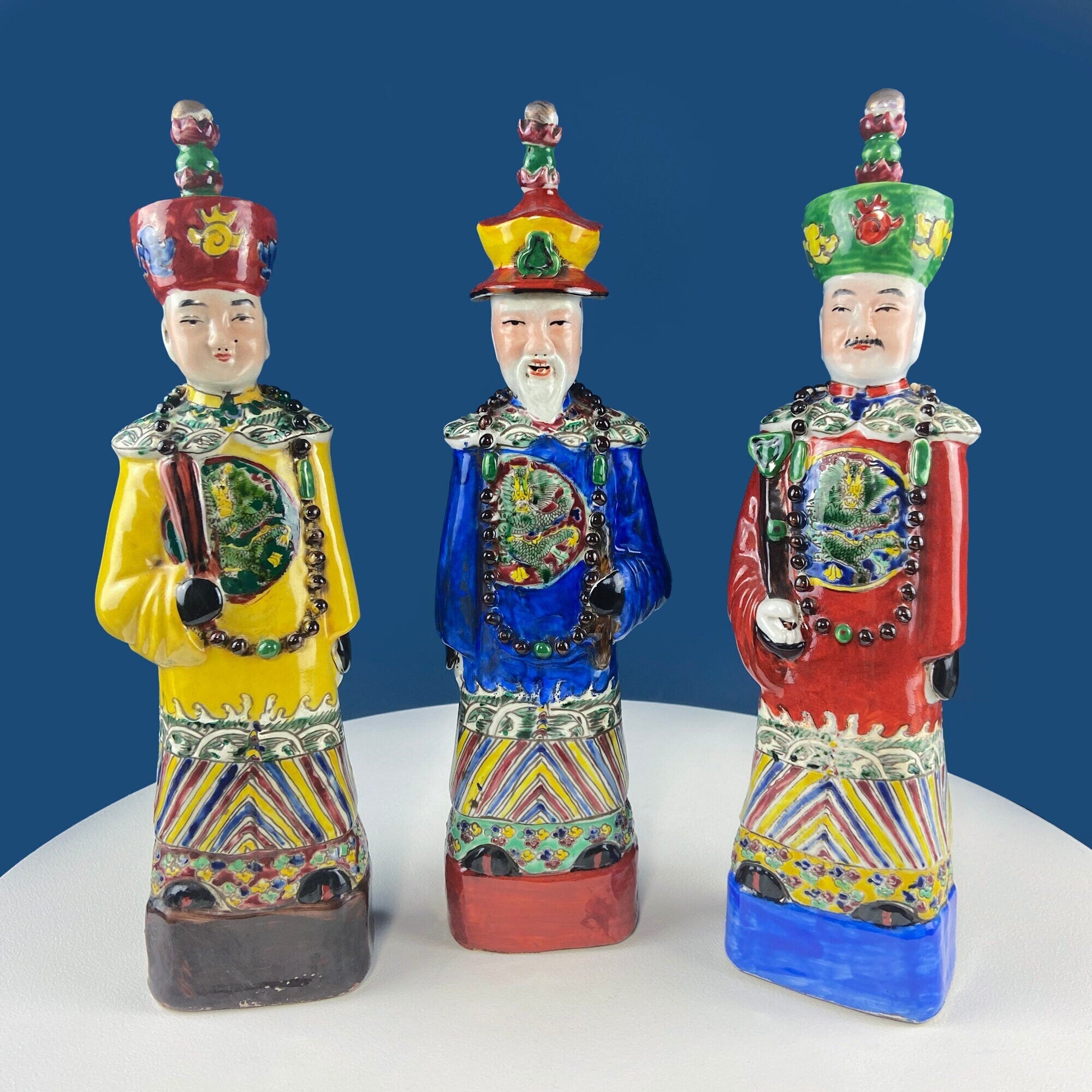 3 Ceramic Sculptures of Asian Royal Advisors or Immortals. Collection ...
