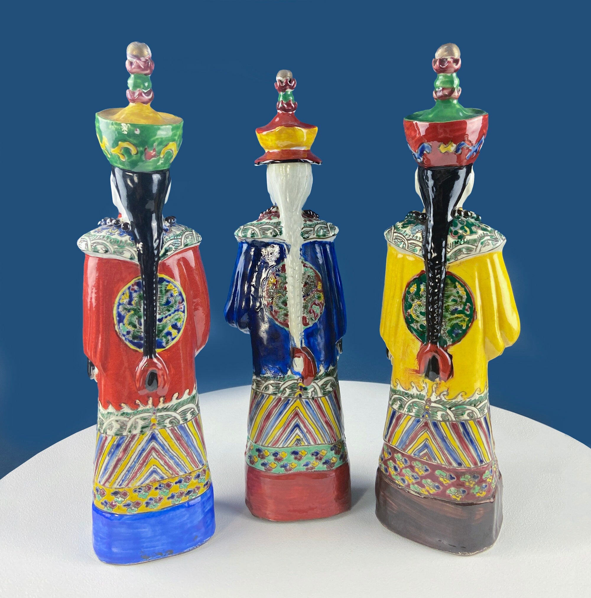 3 Ceramic Sculptures of Asian Royal Advisors or Immortals. Collection ...
