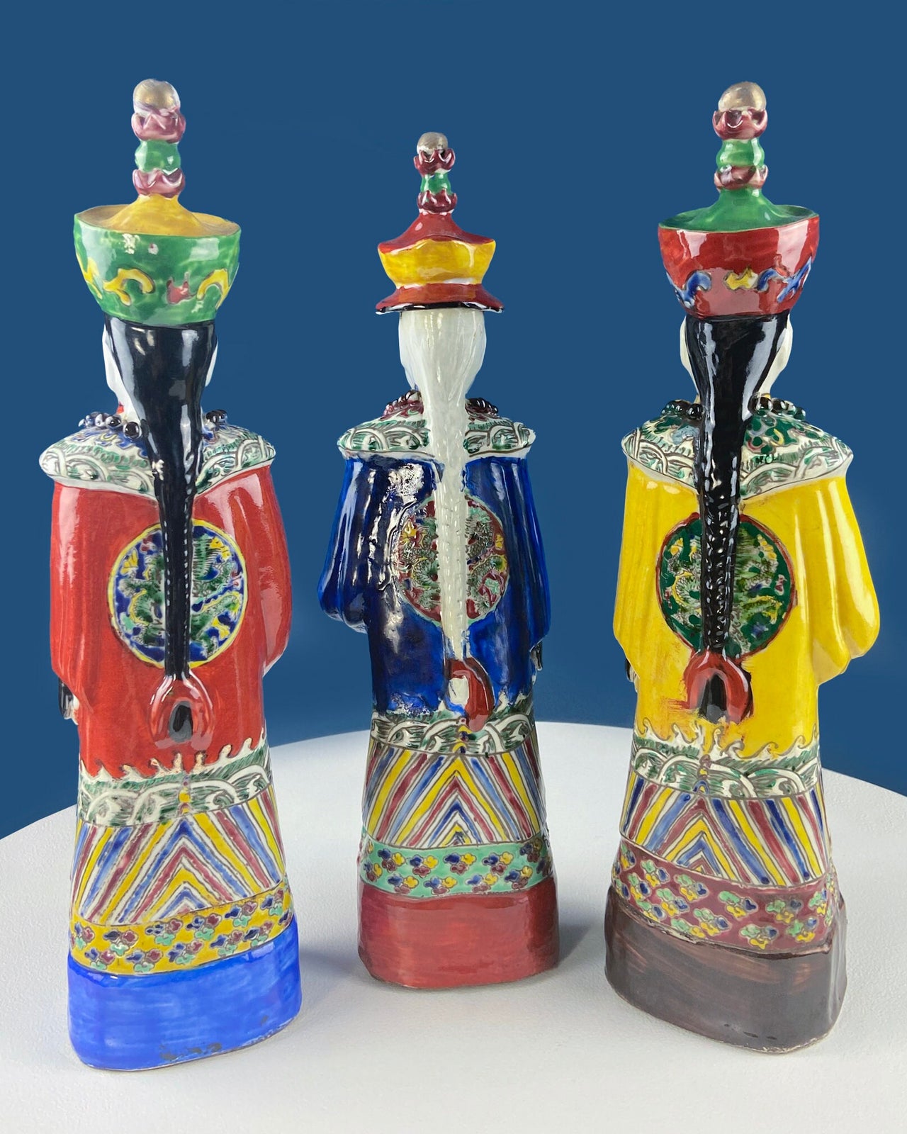 3 Ceramic Sculptures of Asian Royal Advisors or Immortals. Collection ...