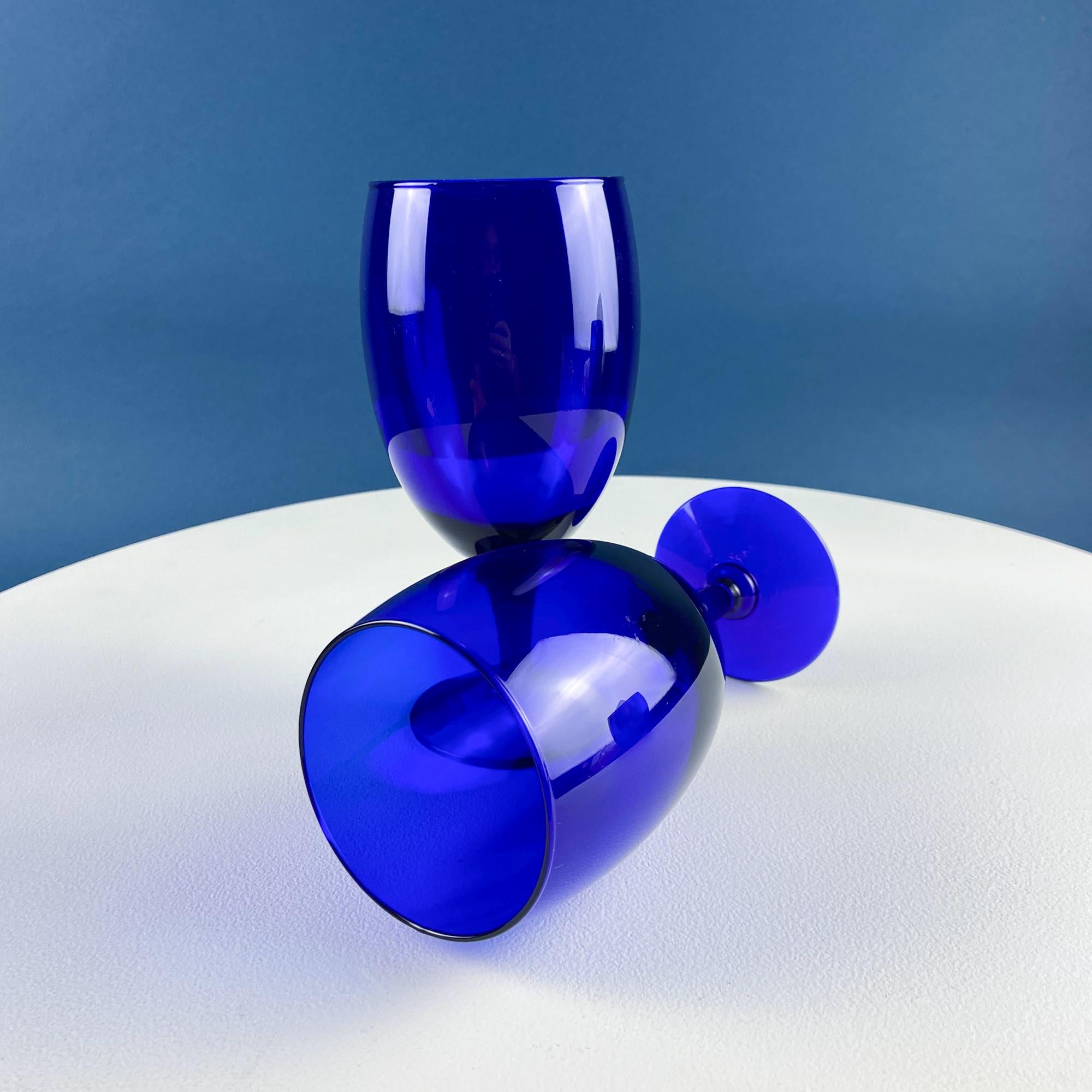 Cobalt Blue Glass Water Goblets. Set of 6 Modern Stemware. Dark Blue M ...