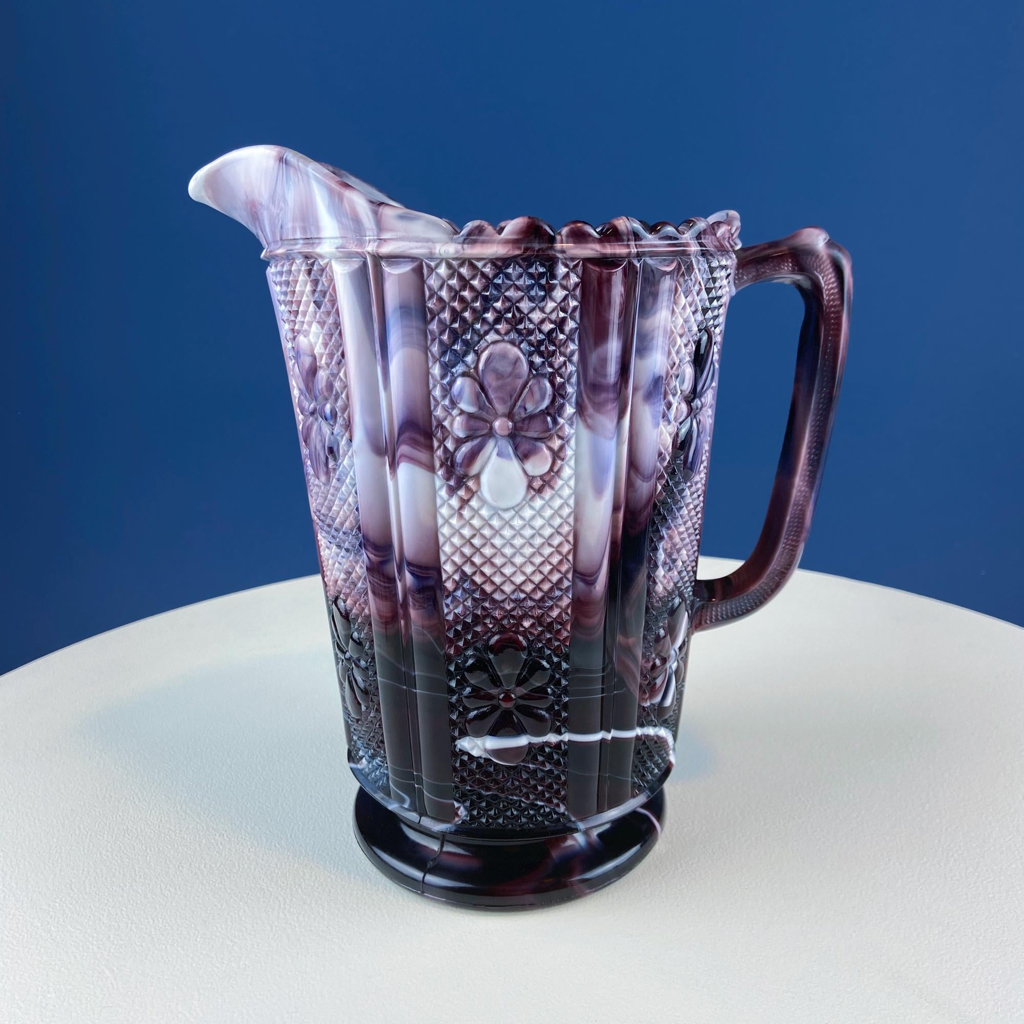Purple Slag Glass Pitcher with Geometrical Motifs by Imperial Glass. W ...