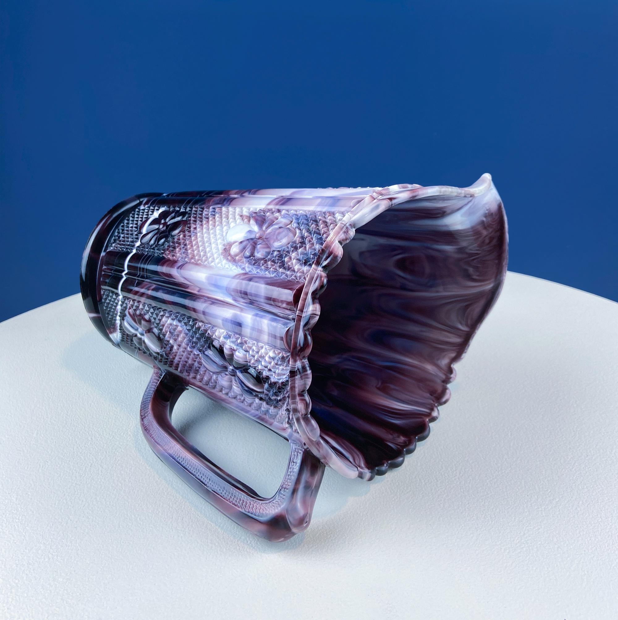 Purple Slag Glass Pitcher with Geometrical Motifs by Imperial Glass. W ...
