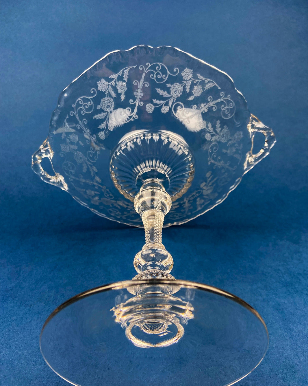 Vintage Etched Glass Compote. Floral & Geometric Design. Crystal Foote ...