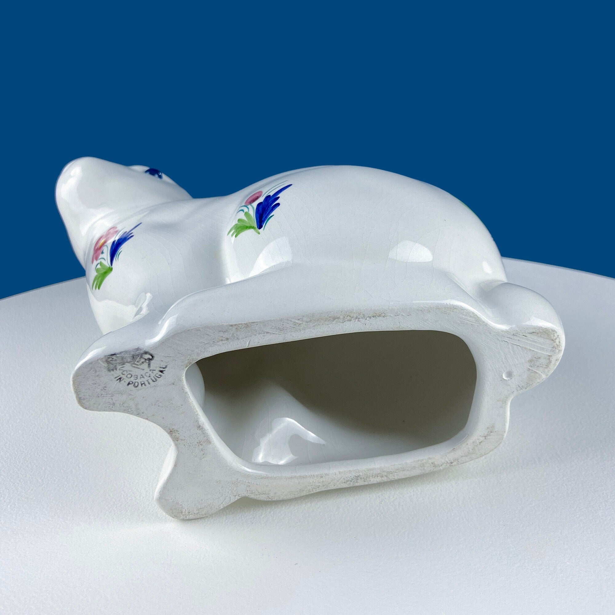 Vintage Large Porcelain Rabbit Figurine – Hand-Painted Floral Farmhous ...