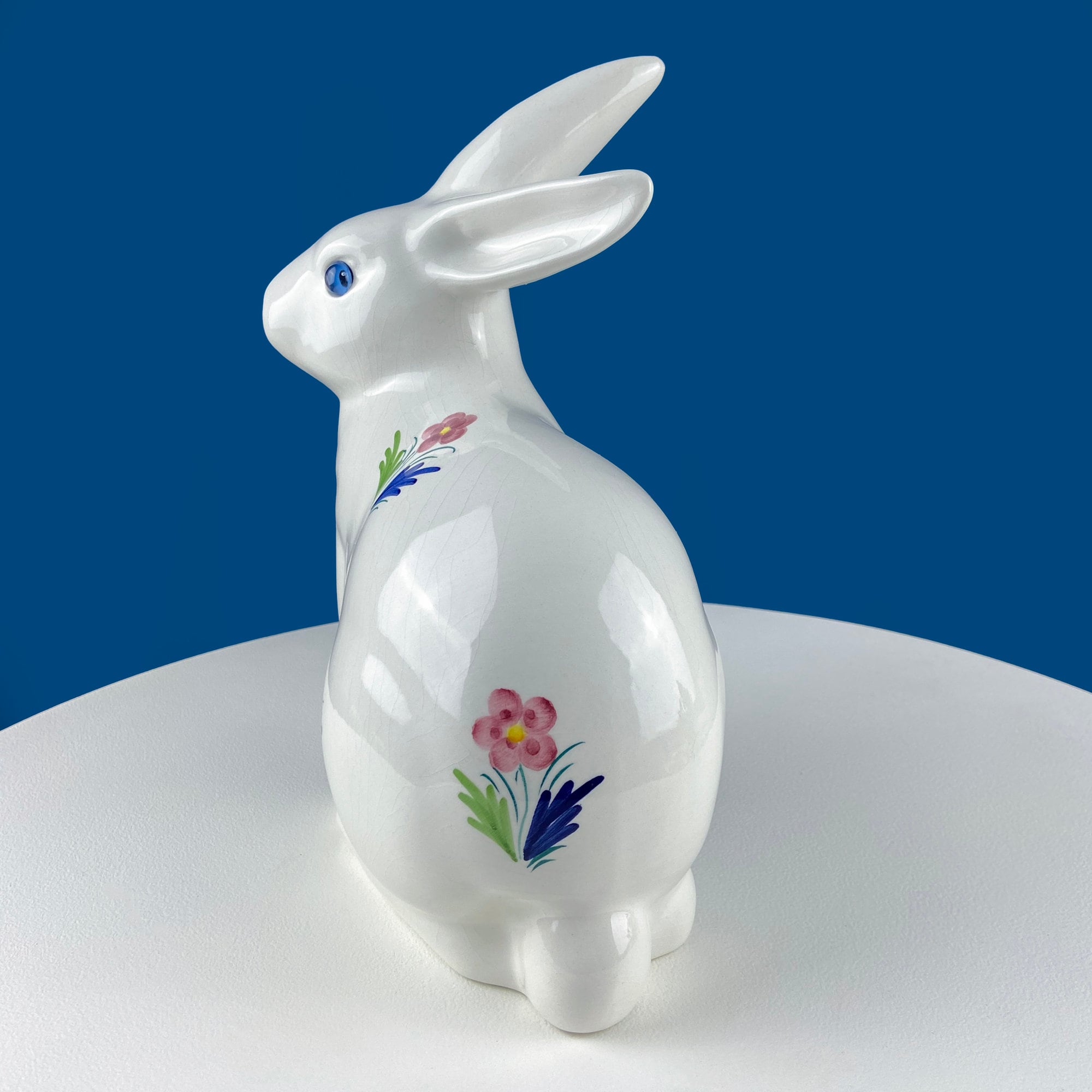 Vintage Large Porcelain Rabbit Figurine – Hand-Painted Floral Farmhous ...