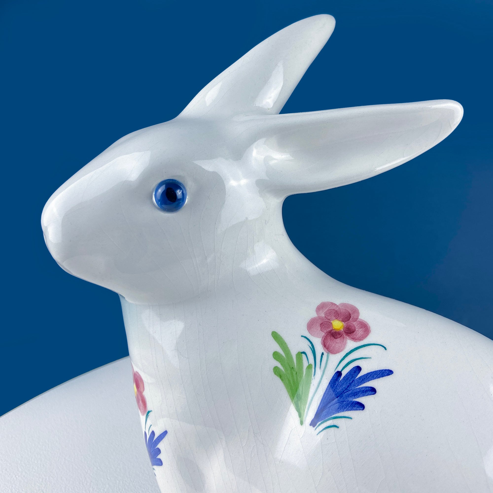 Vintage Large Porcelain Rabbit Figurine – Hand-Painted Floral Farmhous ...