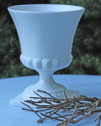 Vintage 7" Milk Glass Urn or Compote Pedestal with Greek Key & Wheat M ...