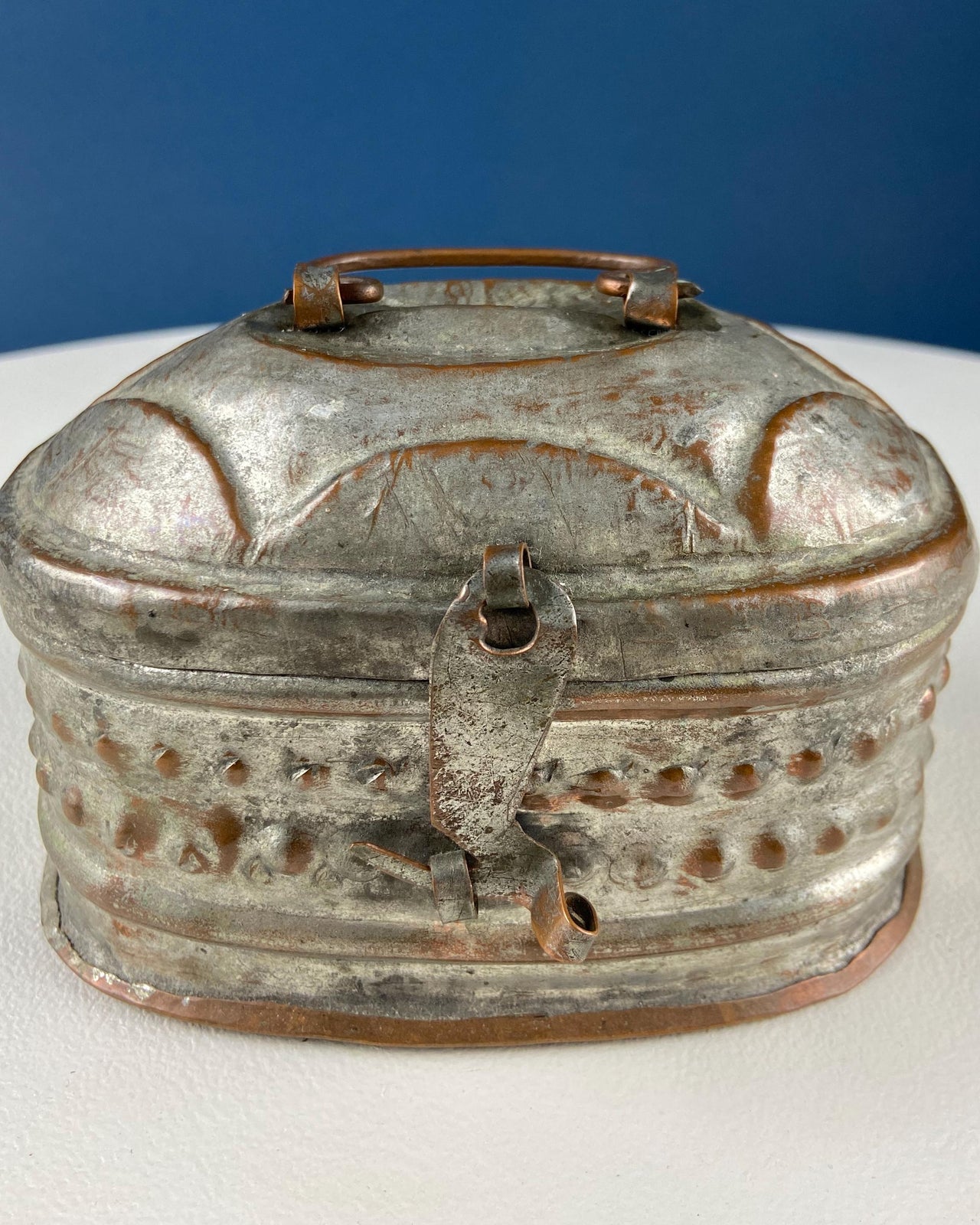 Hand Pounded Copper Cricket Boxes with Hinged Lids. Set of 4 Oval Meta ...