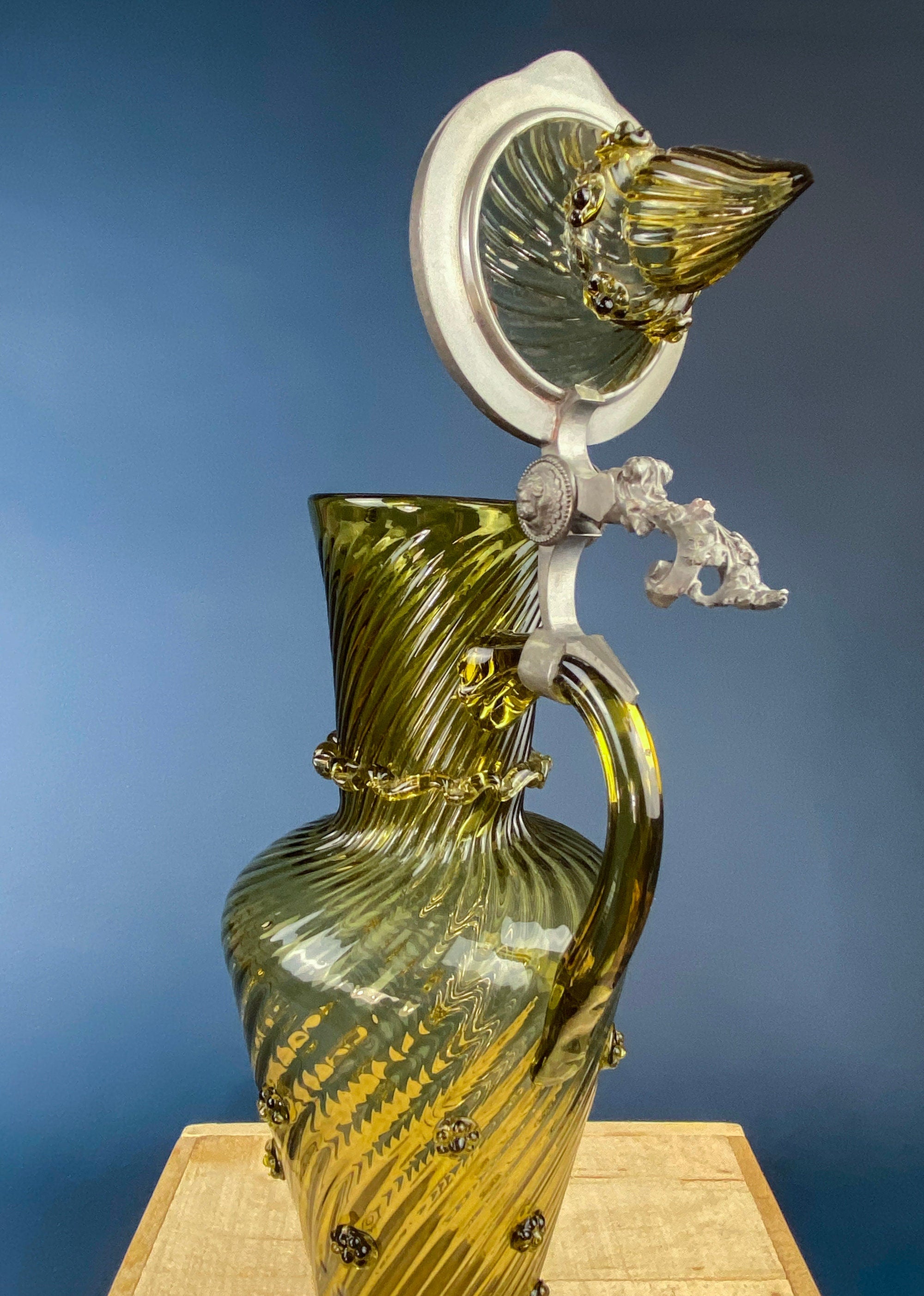 XL Vintage Glass Pitcher with Pewter Detailing. Antique Hand Blown Lar ...