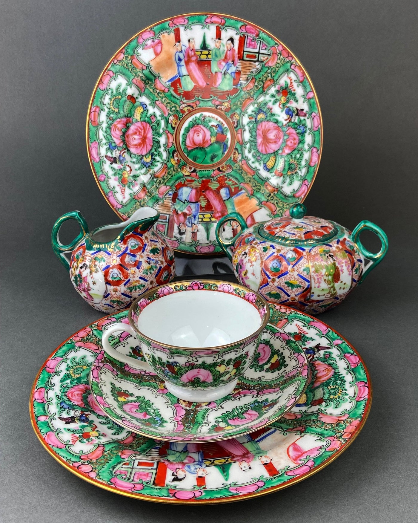 Vintage Asian Tea Set: Hand-Painted Serving Dishes, Hong Kong ...